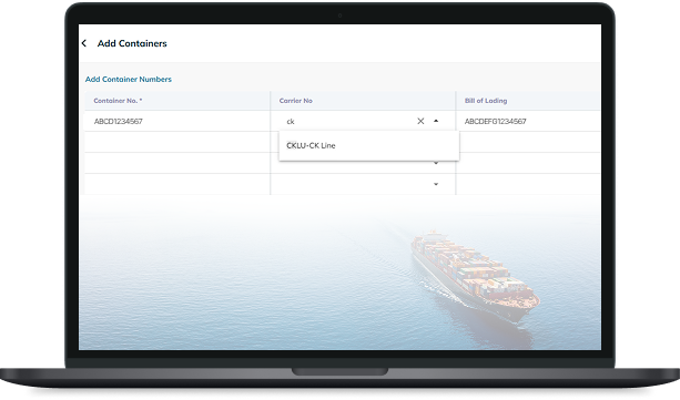 Enter the container number or B/L or Booking number.